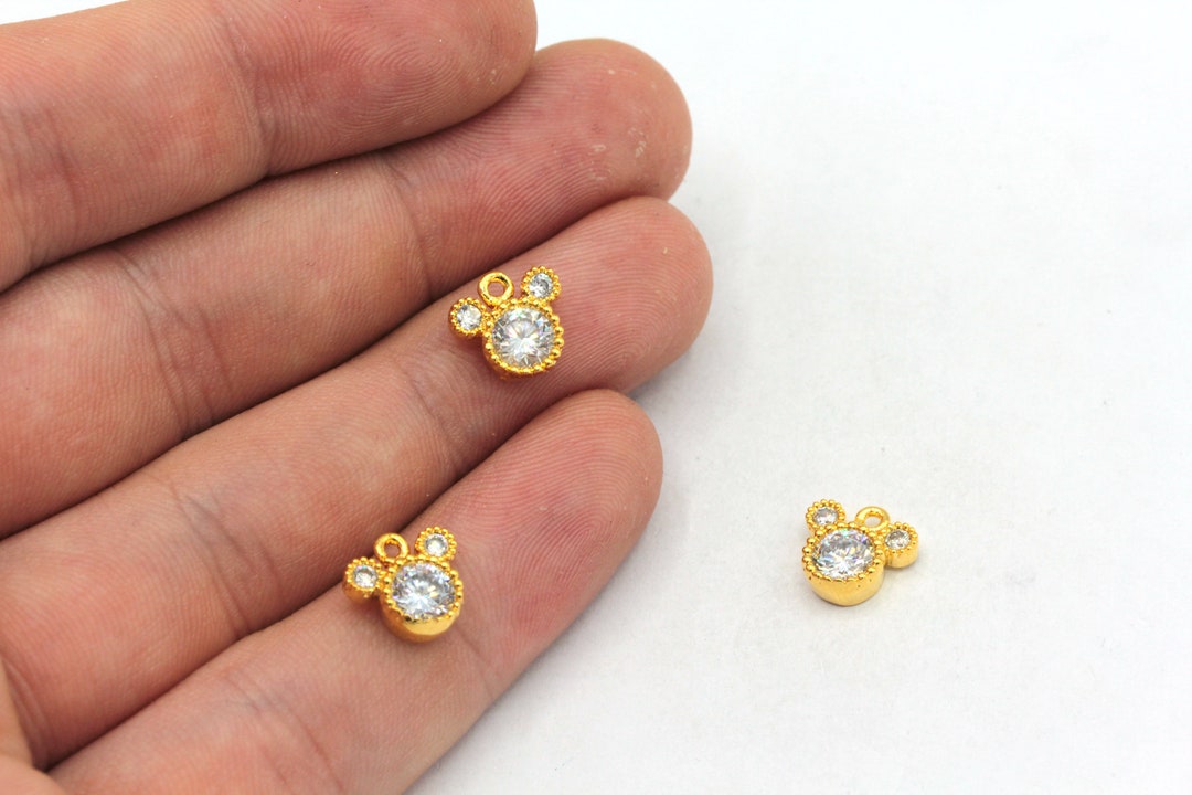 9mm 24k Shiny Gold Mini Mickey Mouse Charm, CZ Micro Pave Mickey Mouse ...