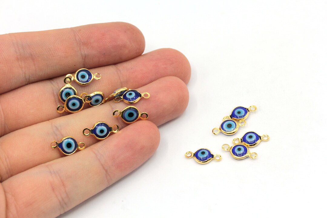 6x11mm 24k Shiny Gold Mini Evil Eye Bracelet Charm, Glass Evil Eye ...