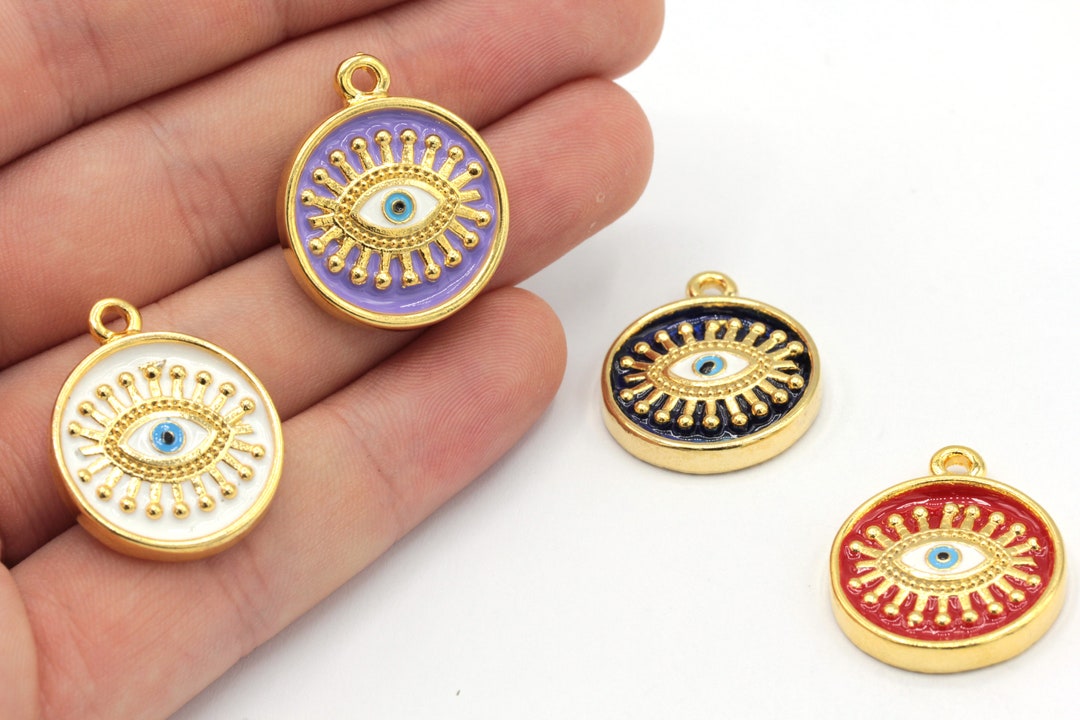 20x25mm 24k Shiny Gold Evil Eye Charm, Enamel Evil Eye Charm, Evil Eye ...