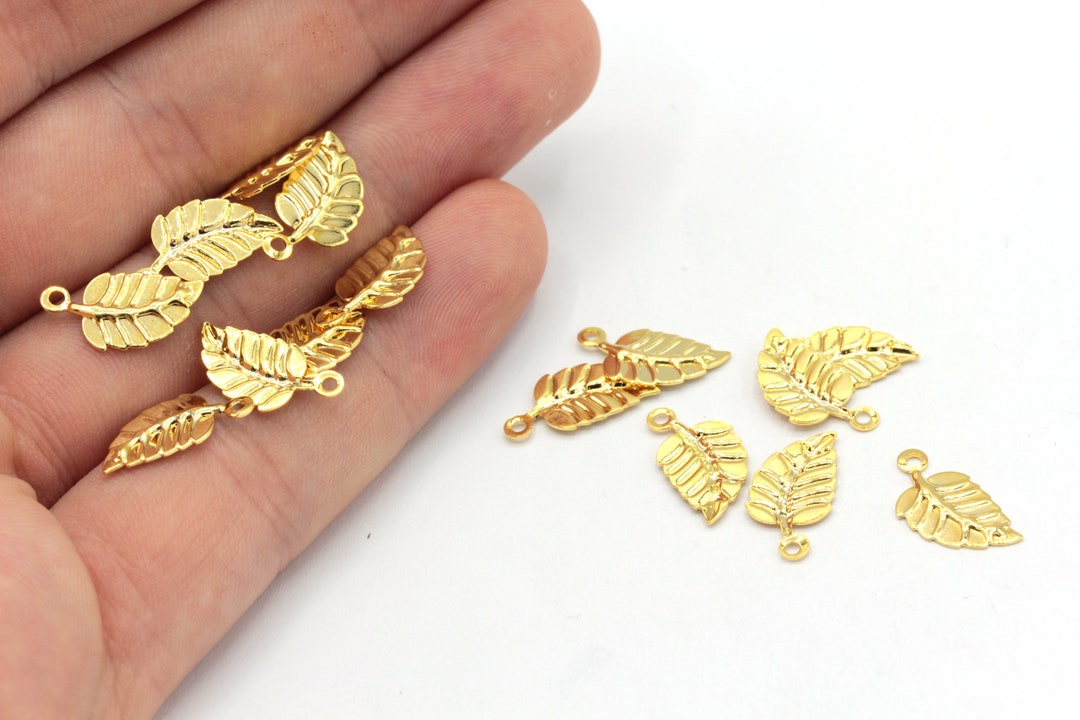 8x15mm 24k Shiny Gold Plated Mini Leaf Charm, Leaf Drop Charm, Gold ...