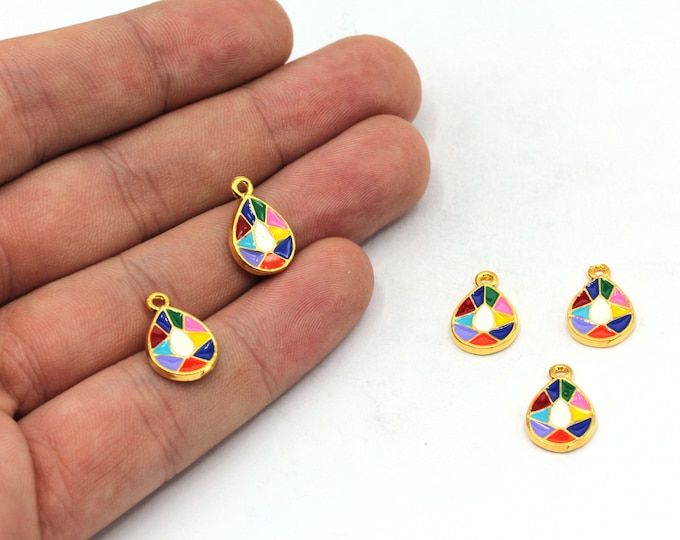 10x15mm 24k Shiny Gold Colorful Drop Charm, Mini Drop Charm, Teardrop ...