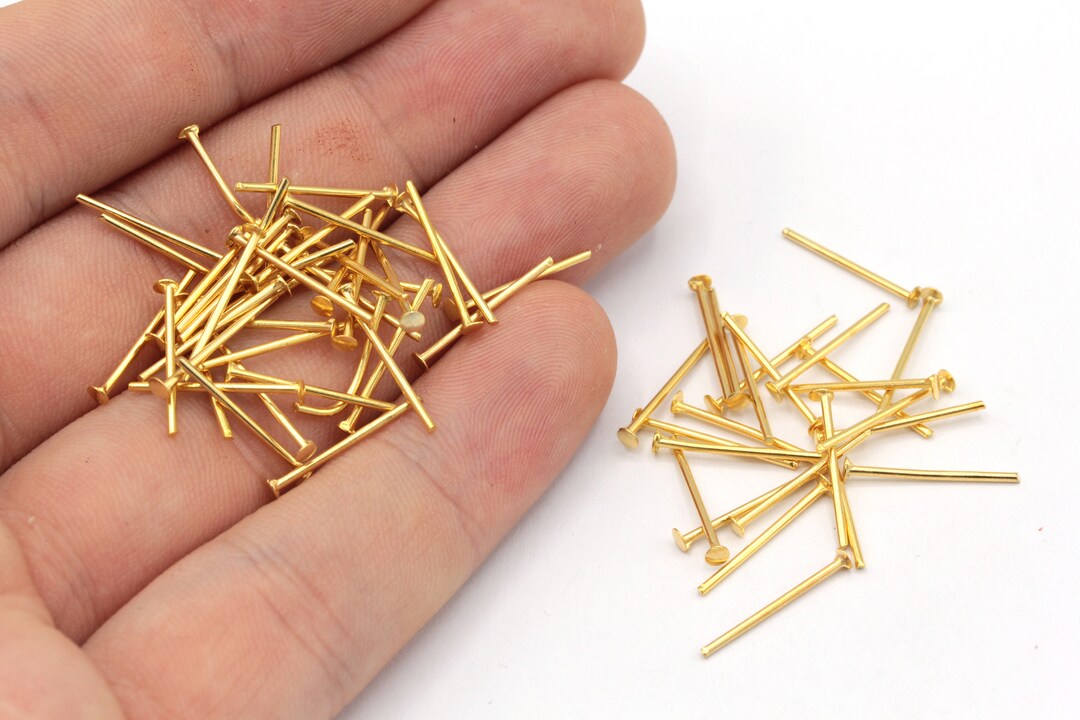 50 Pcs 20 Ga 15mm 24k Shiny Gold Flat Head Pin, Gold Flat Head Pin ...