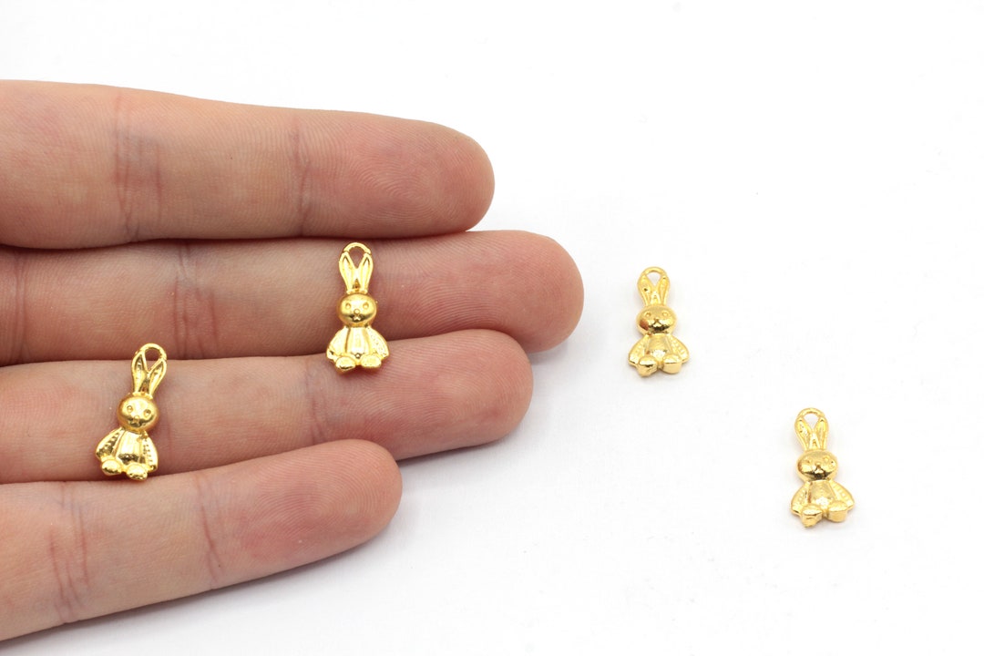 6x17mm 24k Shiny Gold Rabbit Bracelet Charm, Mini Rabbit Pendant, Gold ...