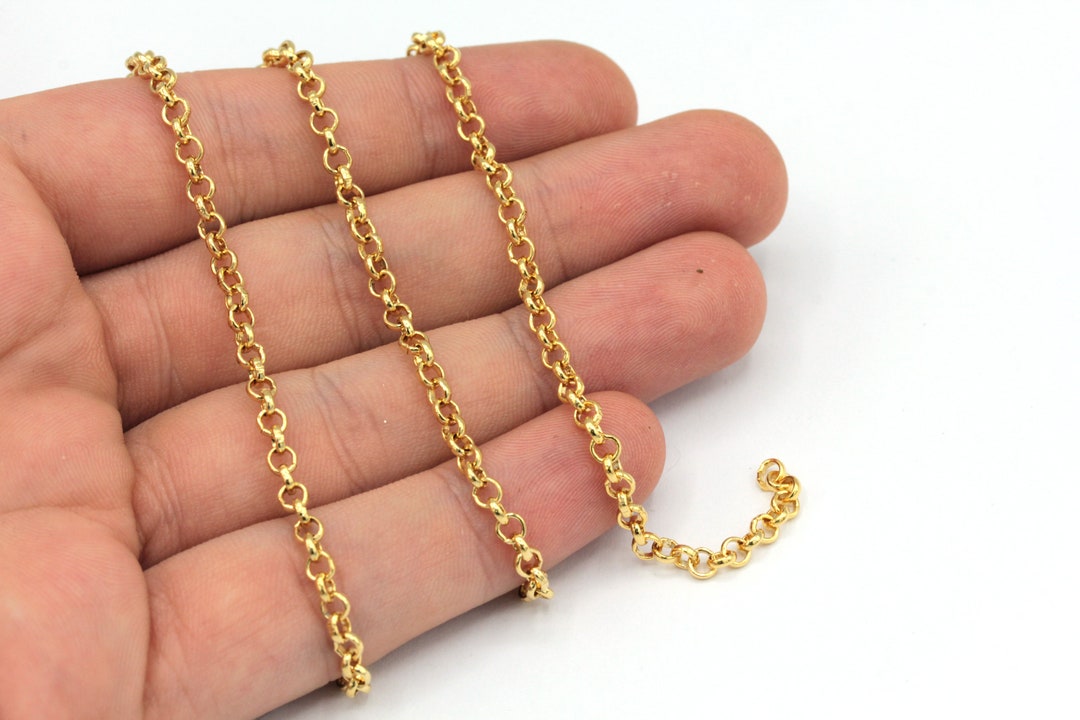 3mm 24k Shiny Gold Plated Tiny Rolo Chain, Gold Round Link Chain, Rolo ...