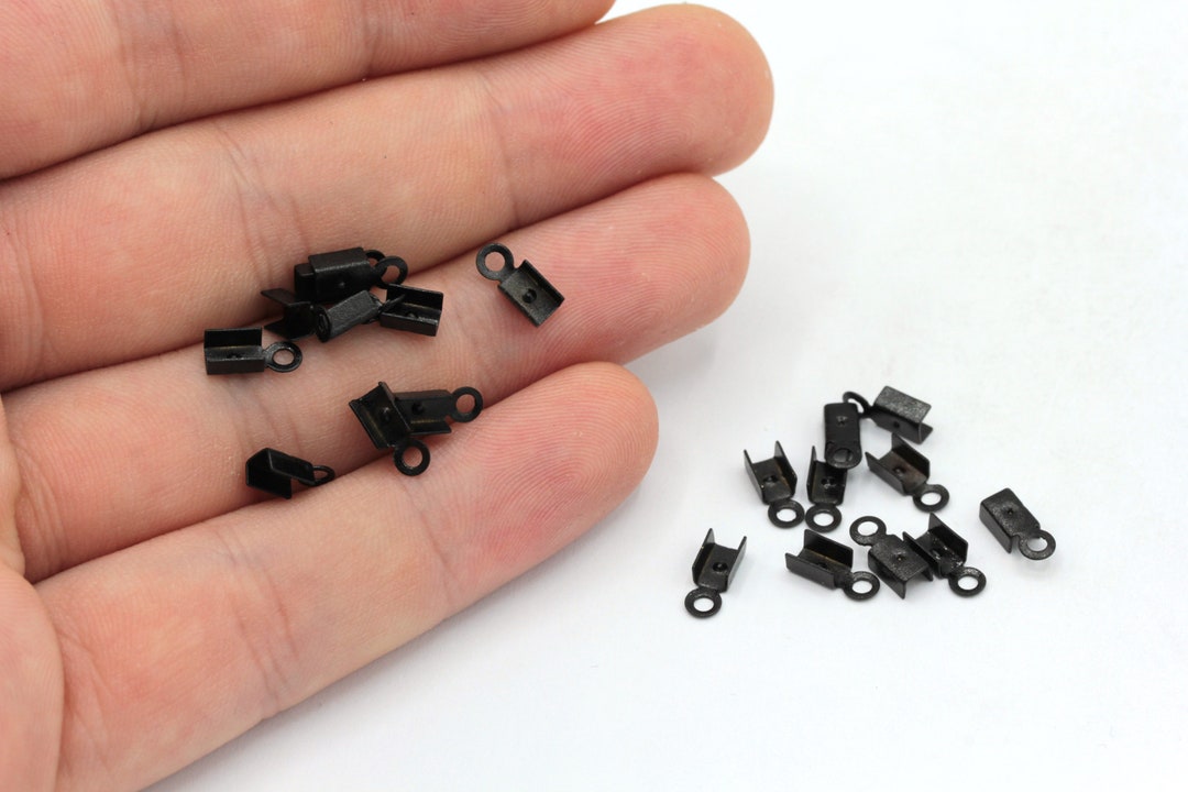 10 Pcs 3x8mm Black Plated Crimp End Caps, Crimp Ends, Black Cord End ...
