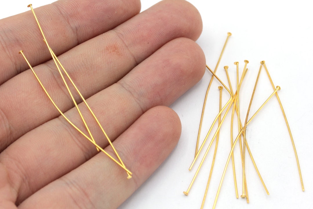 50 Pcs 20 Ga 50mm 24k Shiny Gold Plated Flat Head Pin, Gold Flat Head ...