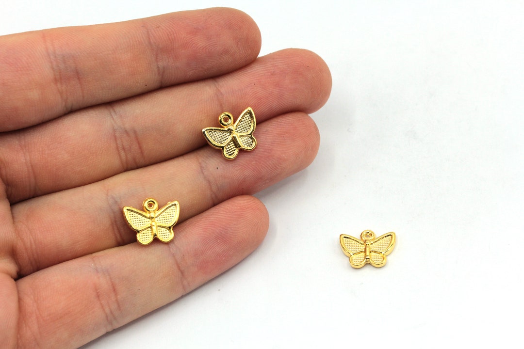 10x13mm 24k Shiny Gold Plated Mini Butterfly Charm, Animal Charms, Gold ...