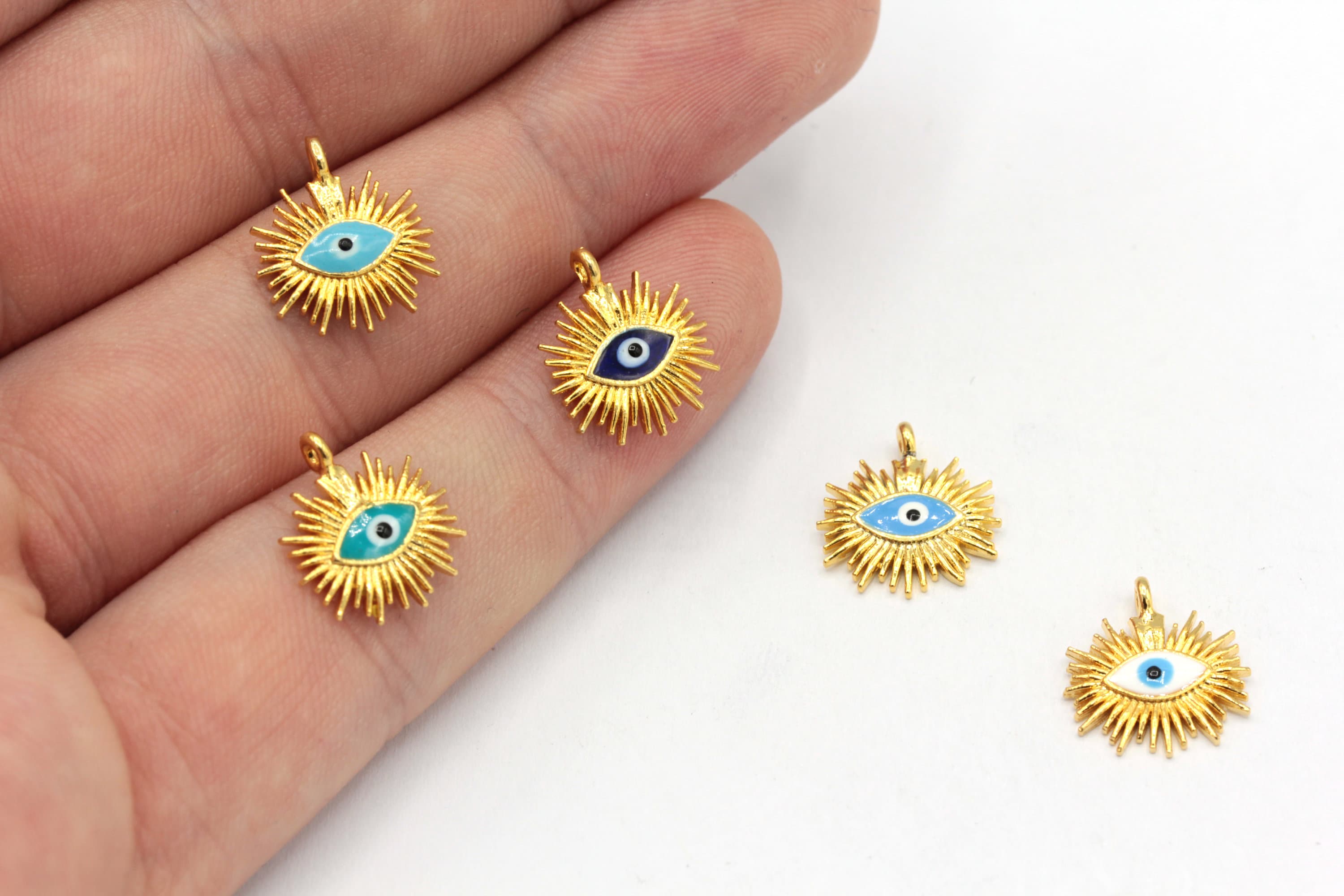 12x13mm 24k Shiny Gold Evil Eye Charm, Enamel Evil Eye Charm, Gold Eye ...