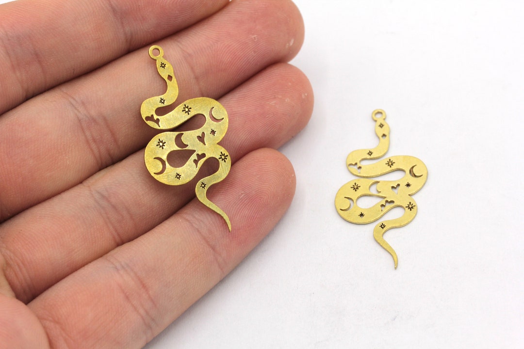 18x38mm Brass Snake Charm, Animal Pendant, Brass Snake Earring, Earring ...