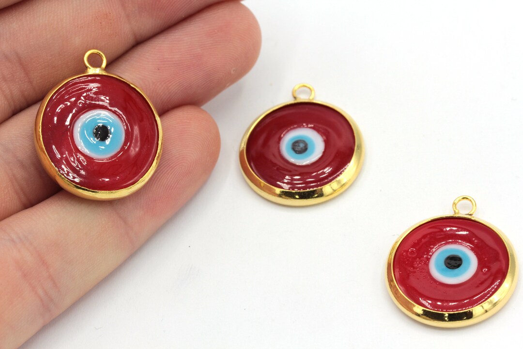 22x27mm 24k Shiny Gold Evil Eye Charm, Handmade Evil Eye Charm, Murano ...
