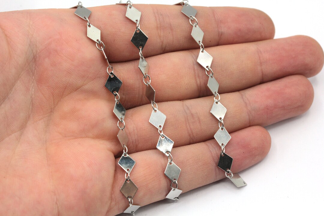 6x8mm Rhodium Rhombus Bar Chain, Rhodium Bar Chain, Daimond Link Chain ...