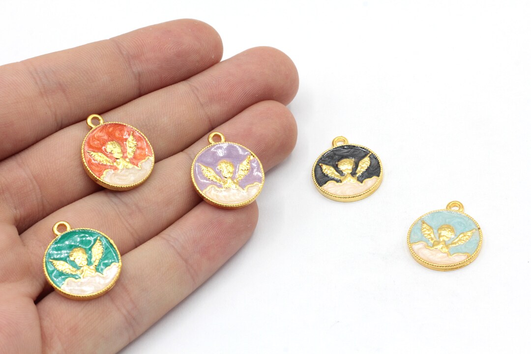 17x20mm 24k Shiny Gold Plated Enamel Baby Angel Charm, Gold Angel ...