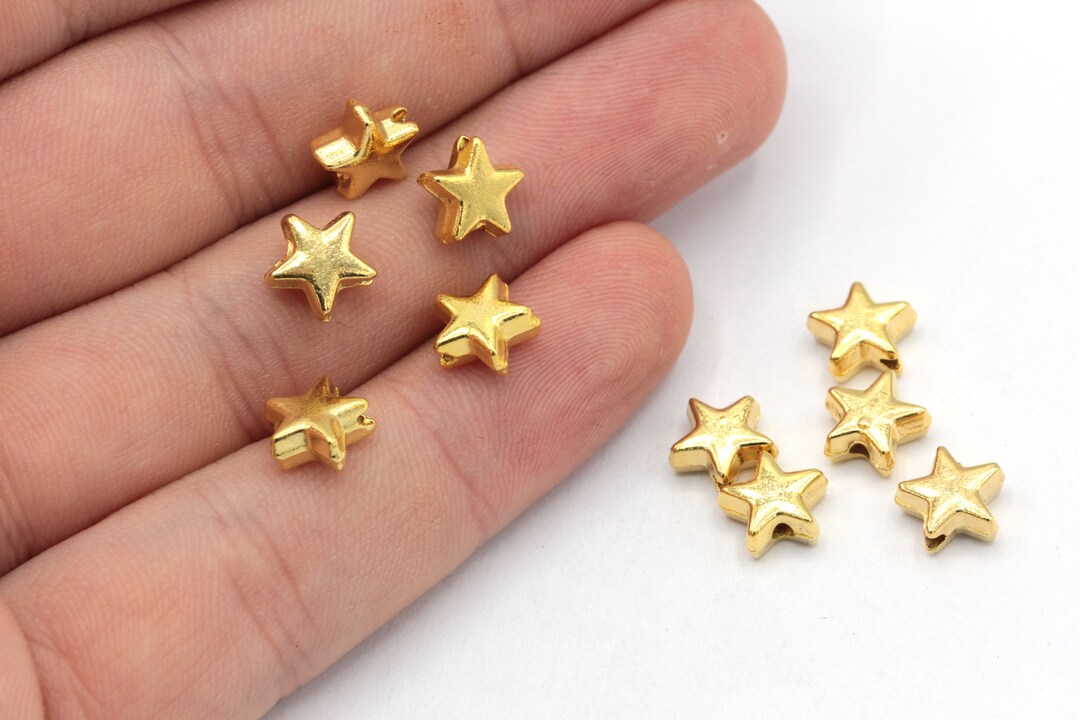10mm 24k Shiny Gold Plated Star Beads, Celestial Beads, Star Spacer ...