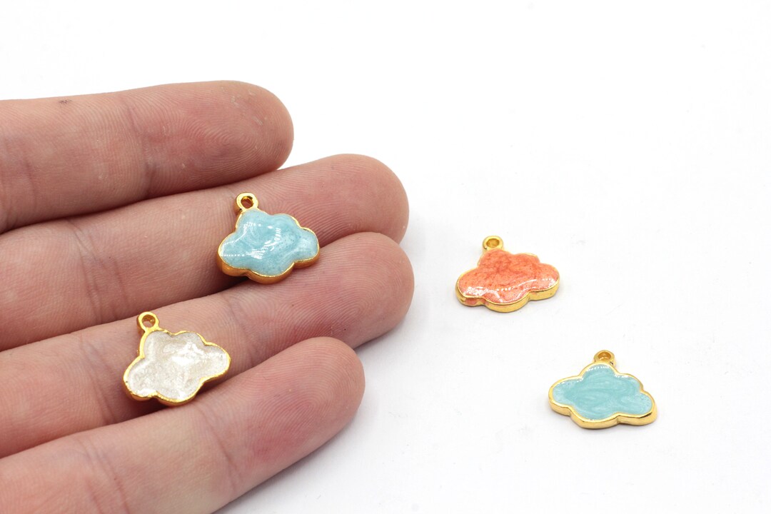 14x15mm 24k Shiny Gold Plated Enamel Cloud Charm, Tiny Cloud Charm, Bracelet Charm, Enamel Cloud ...