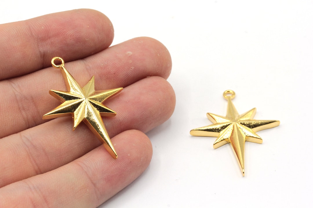 23x32mm 24k Shiny Gold Plated North Star Necklace Charm, Large North ...