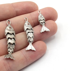 24k Shiny Gold Plated Movable 3D Articulated Fish Charm, Pave Fish ...