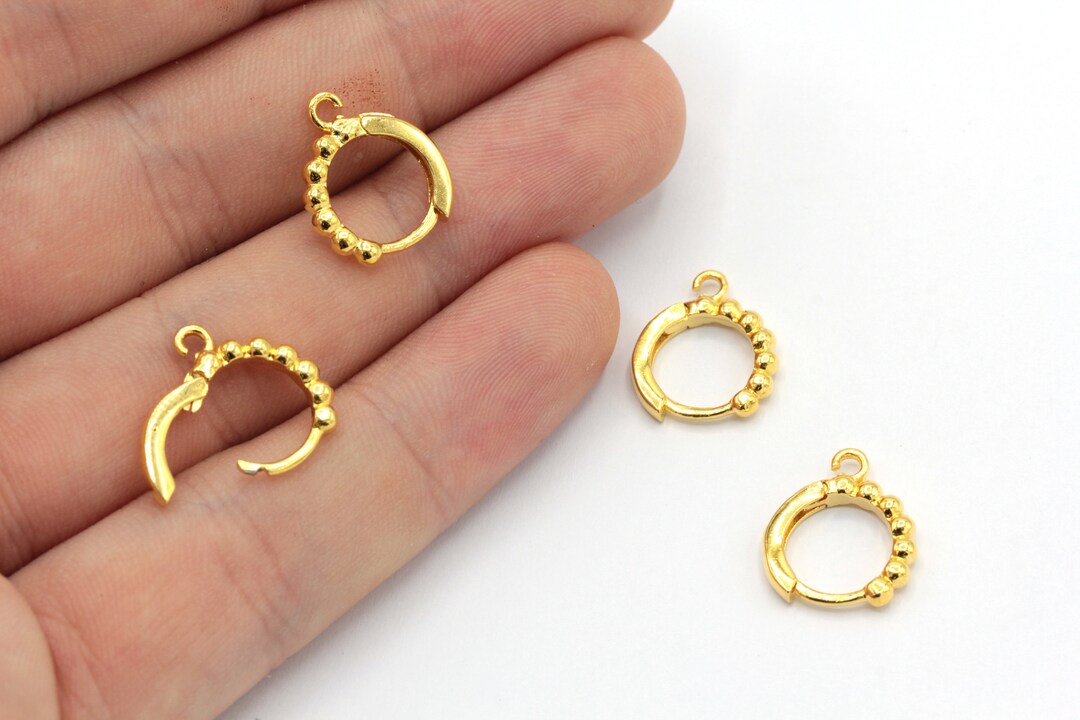 13mm 24k Shiny Gold Plated Leverback Earring Clasps, Round Hoop ...