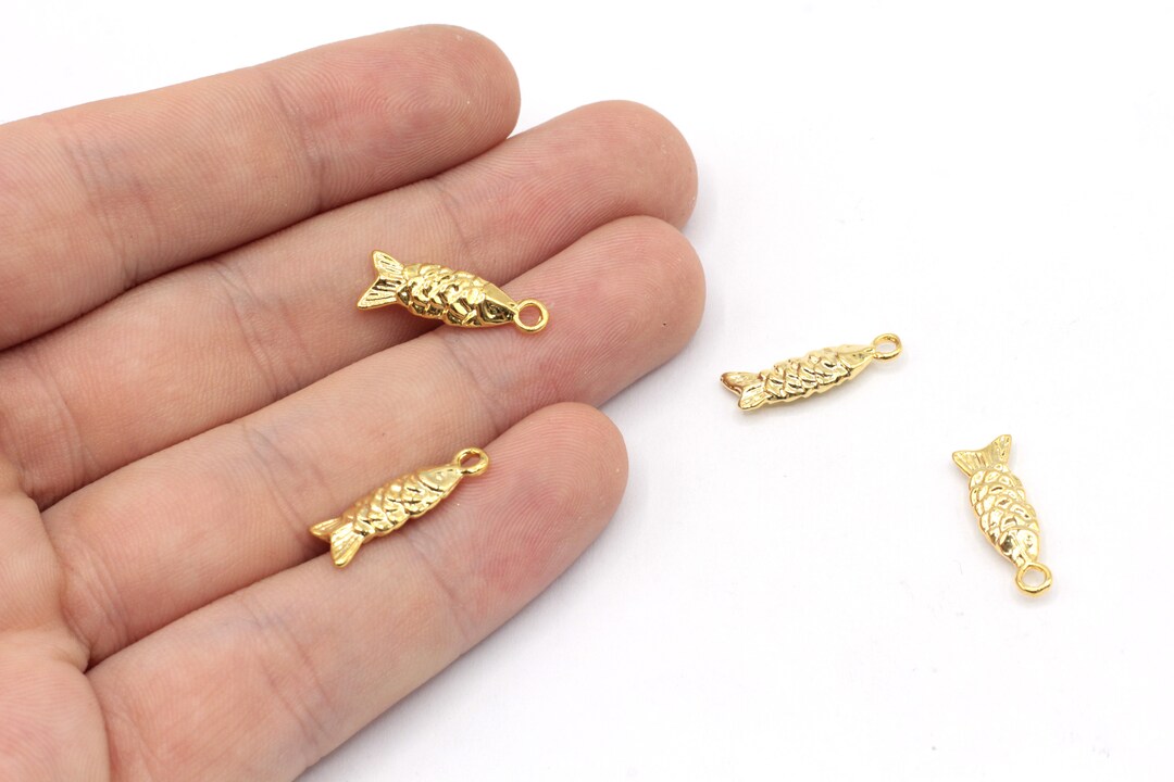 6x18mm 24k Shiny Gold Plated Mini Fish Charm, Fish Bracelet Charm, Sea ...