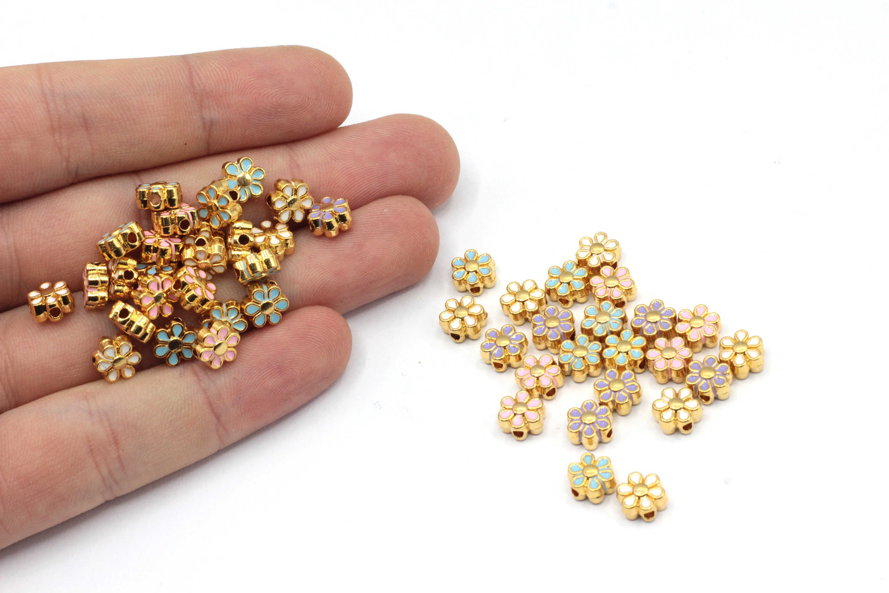 7mm 24k Shiny Gold Colorful Daisy Beads, Daisy Bracelet Beads, Daisy ...