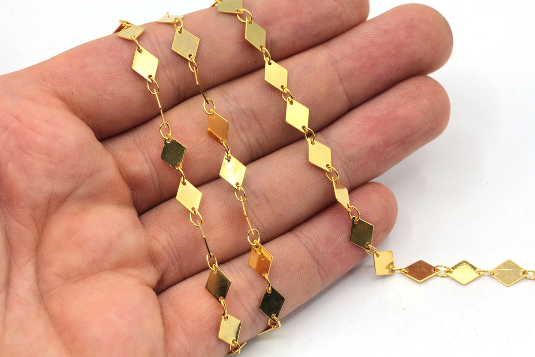 6x8mm 24k Shiny Gold Rhombus Bar Chain, Gold Bar Chain, Daimond Link ...