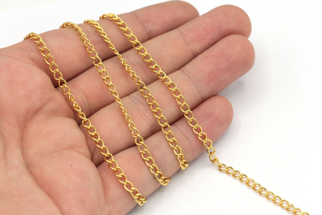 3.5x4.5mm 24k Shiny Gold Tiny Cable Chain, Gold Oval Link Chain, Cable ...