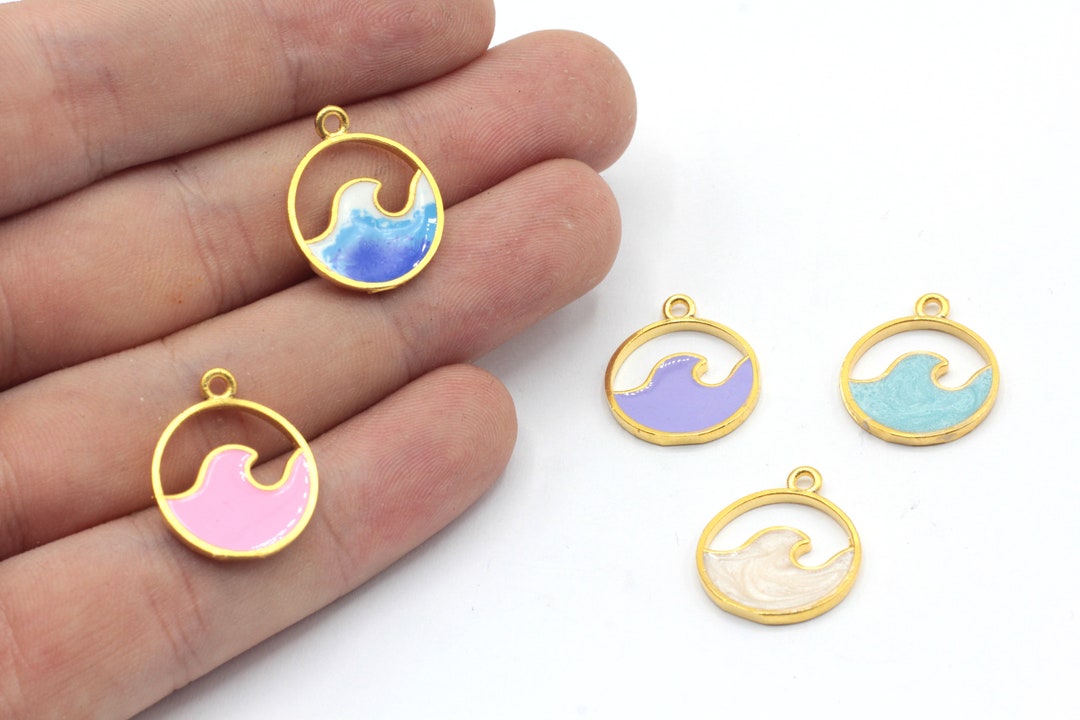 16x19mm 24k Shiny Gold Plated Enamel Sea Wave Charm, Marine Charm ...
