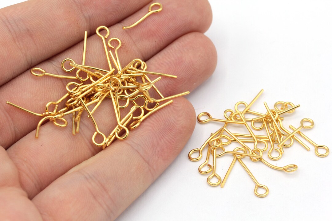 50 Pcs 20 Ga 15mm 24k Shiny Gold Plated Eye Pin, Gold Plated Eye Pin ...
