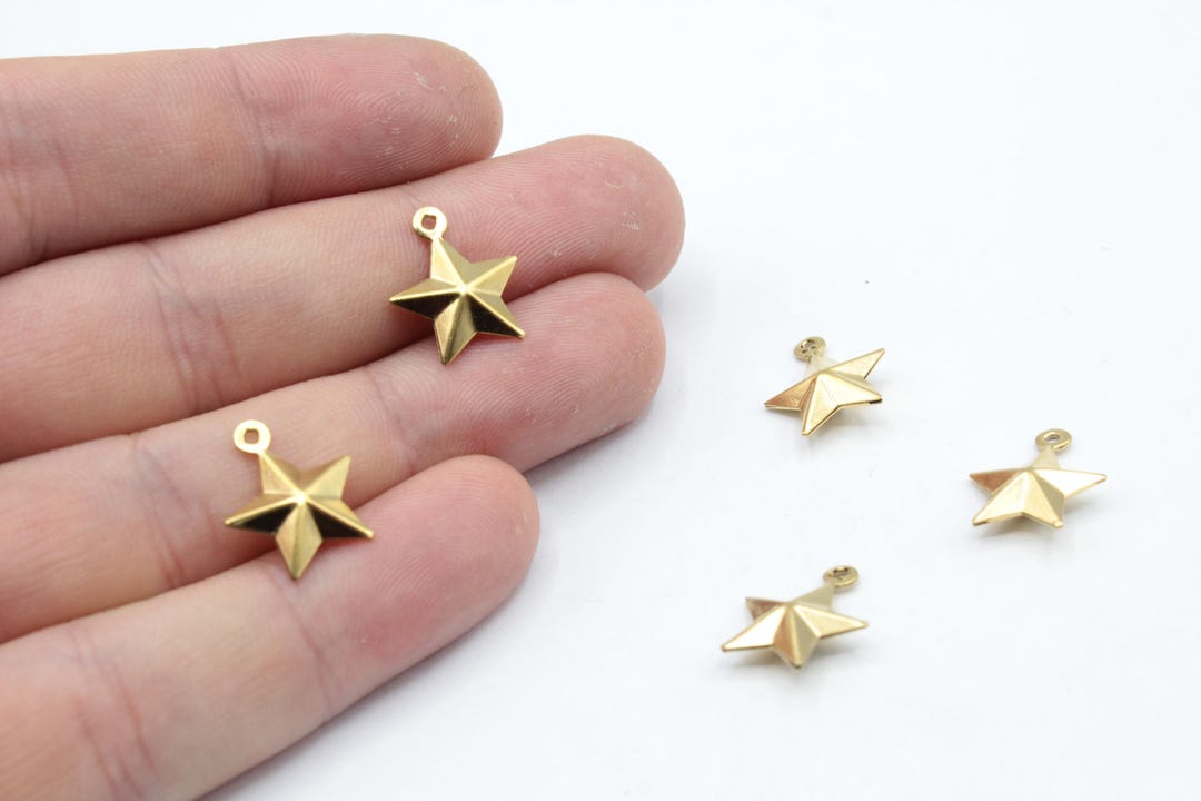 18K Gold Stainless Steel Mini Star Charm, 3D Star Charm, Tiny Star ...