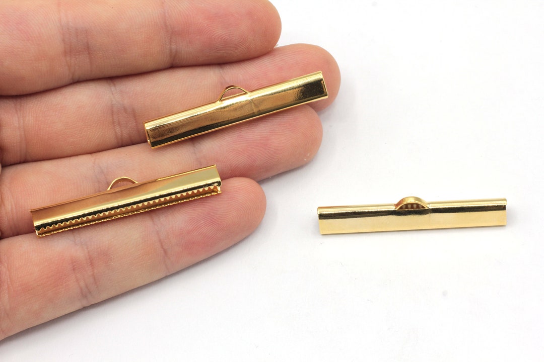 40mm 24k Shiny Gold Plated Ribbon Clasps, Crimp End Caps, Ribbon Claws ...