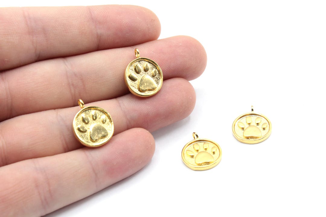 14x17mm 24k Shiny Gold Plated Paw Coin Charm, Gold Paw Charm, Animal ...