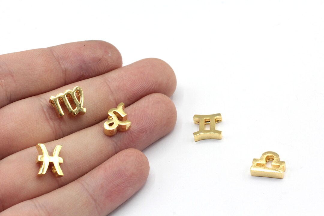 10mm 24k Shiny Gold Plated Zodiac Beads, Astrology Beads, Horoscope ...