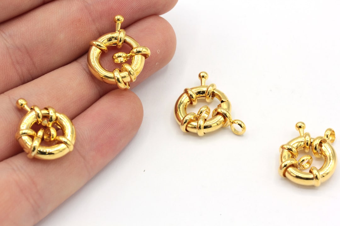 15mm 24k Shiny Gold Plated Anchor Wheel Spring Clasp, Gold Sailor's ...