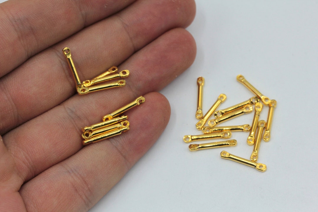 2x15mm 24k Shiny Gold Stick Bar Charm, Gold Bar Connector, 2 Holes Bar ...