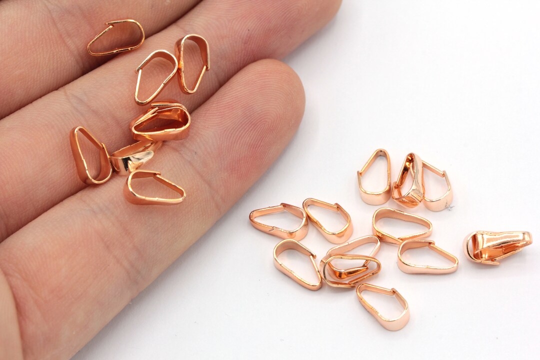 10 Pcs 5x9mm Rose Gold Plated Pendant Bail, Rose Pinch Bails, Charm ...