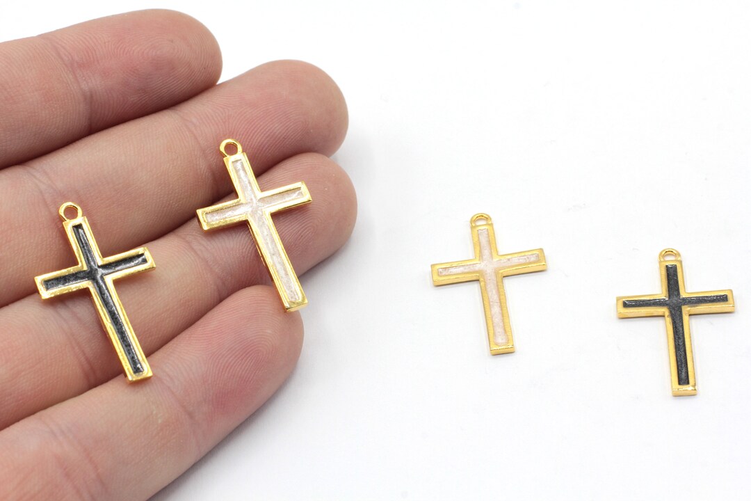 16x27mm 24k Shiny Gold Plated Enamel Cross Charm, Cross Pendant, Tiny ...