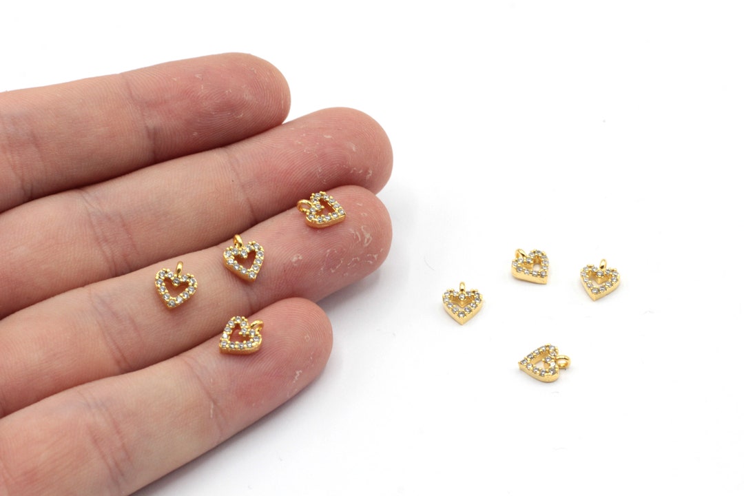 7x8mm 24k Shiny Gold Plated Mini Heart Charm, Pave Tiny Heart Charm ...