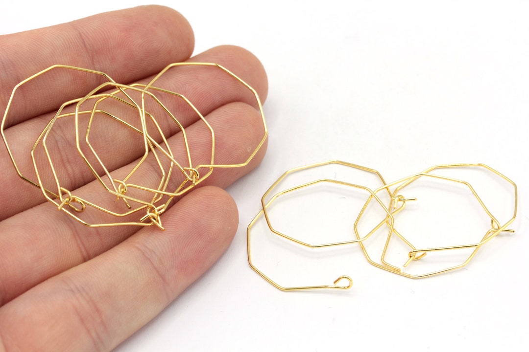 25mm 24k Shiny Gold Plated Hexagon Earrings, Hexagon Hoops, Hexagon Ear ...