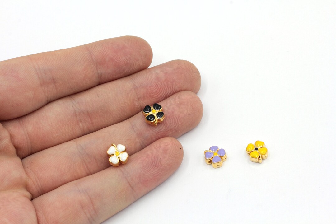 8mm 24k Shiny Gold Enamel Clover Beads, Clover Bracelet Charm, Four ...