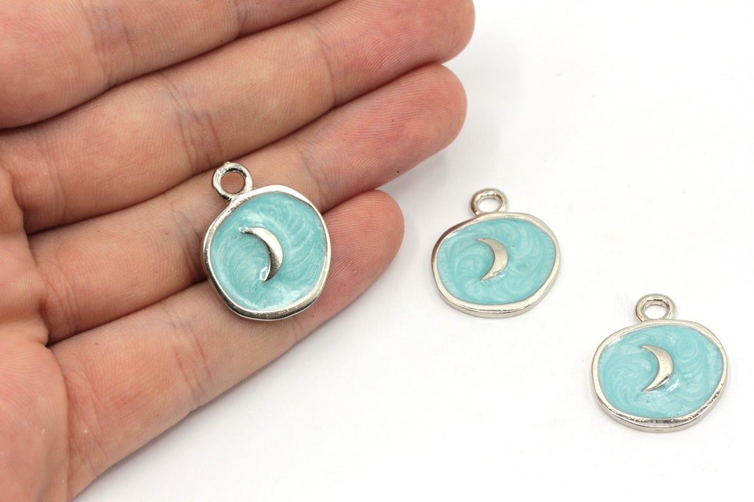 20x25mm Rhodium Enamel Moon Charm, Moon Medallion Charm, Rhodium Moon ...