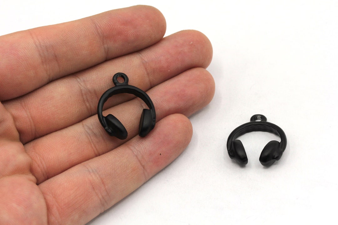 20x24mm Black Headset Charm, Black Headphone Charm, Music Pendant ...