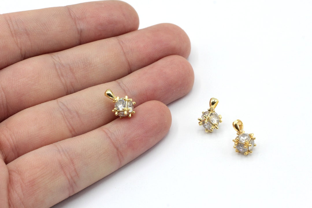 8x12mm 24k Shiny Gold Plated CZ Micro Pave Bomb Charm Charm, Pave Spike ...