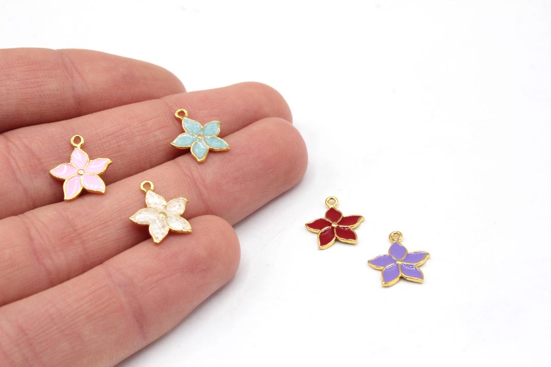 12x14mm 24k Shiny Gold Enamel Flower Charm, Tiny Flower Charm, Enamel ...