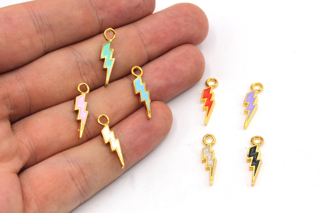5x20mm 24k Shiny Gold Plated Lightning Charm, Enamel Lightning Charm ...