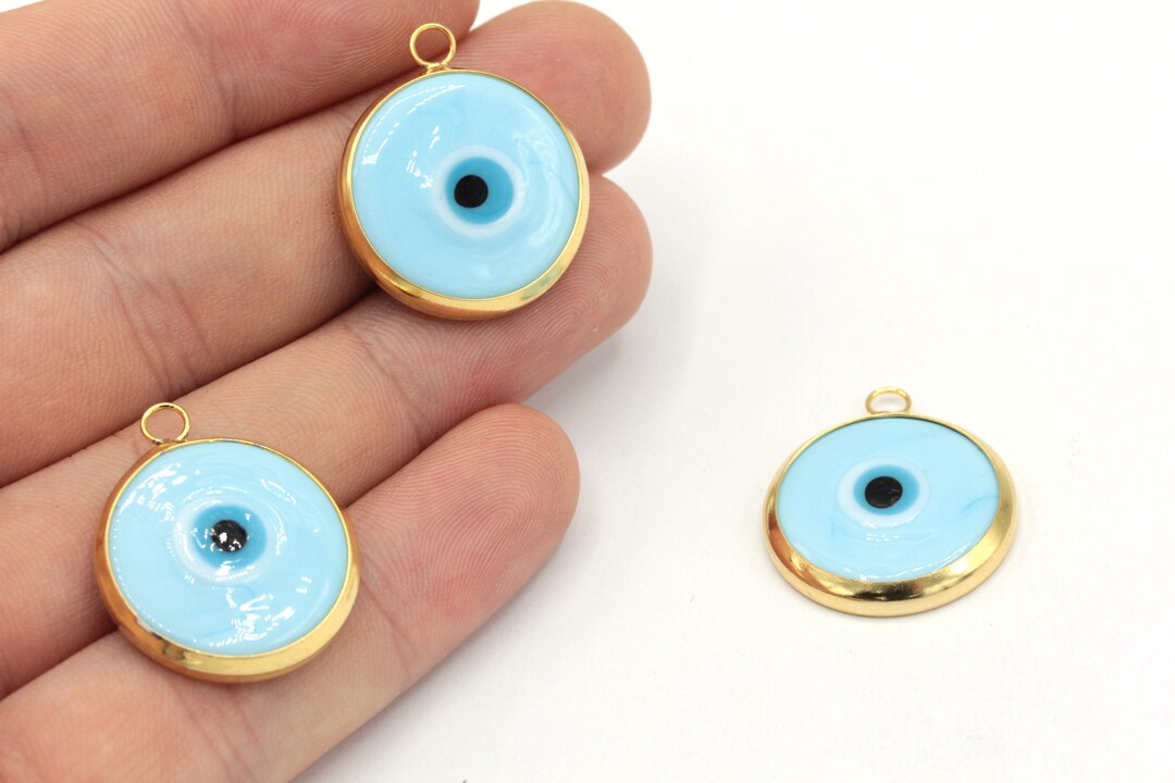 22x27mm 24k Shiny Gold Evil Eye Charm, Handmade Evil Eye Charm, Murano ...