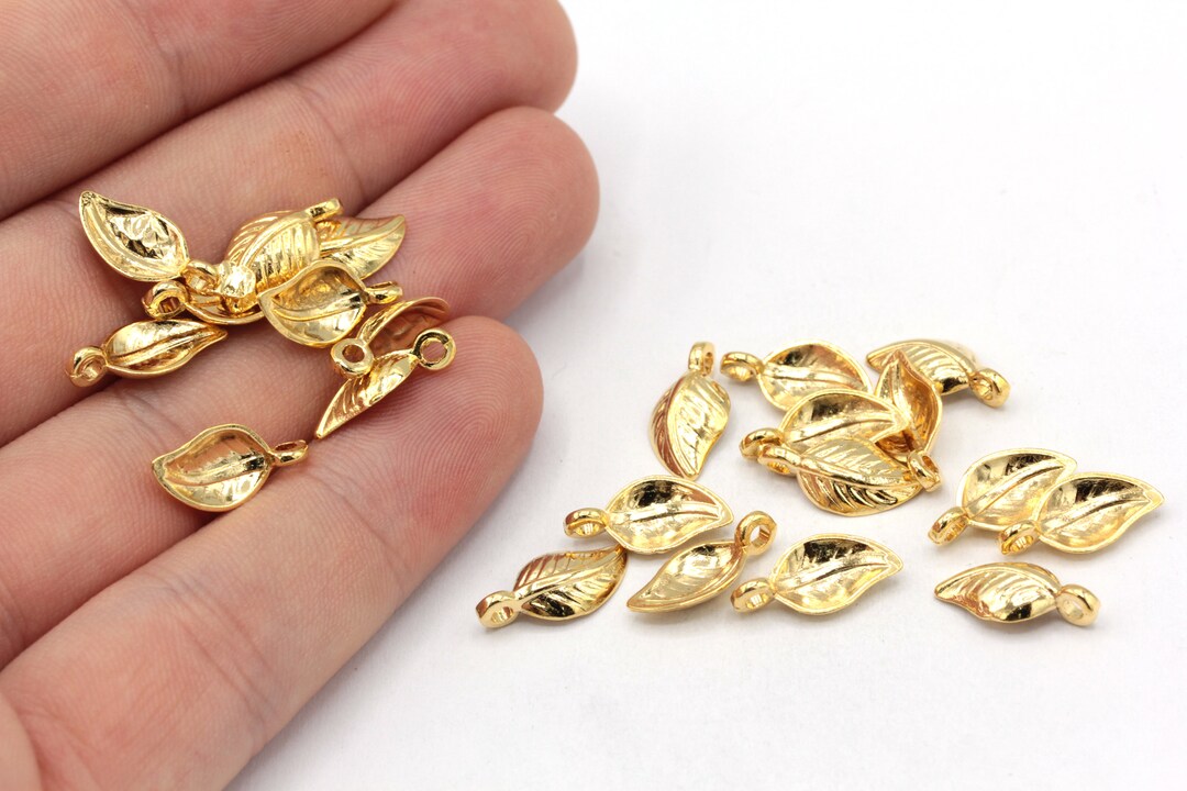 7x14mm 24k Shiny Gold Plated Tiny Leaf Charm, Leaves Charm, Gold Leaf ...