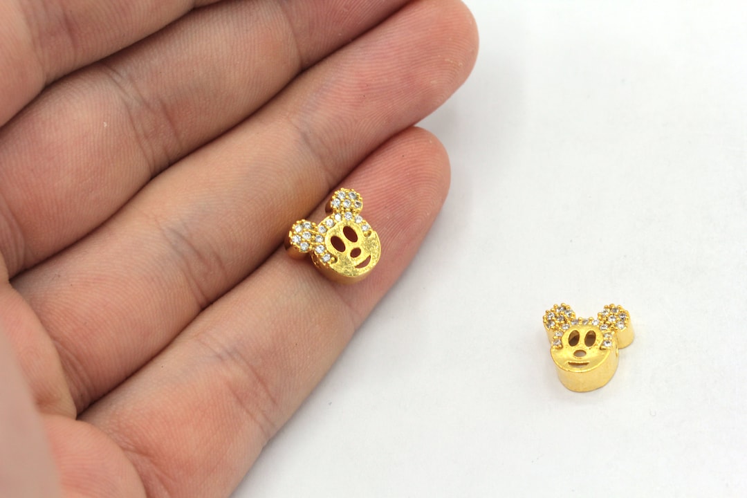 10mm 24k Shiny Gold Mickey Mouse Bracelet Charm, CZ Micro Pave Mickey ...