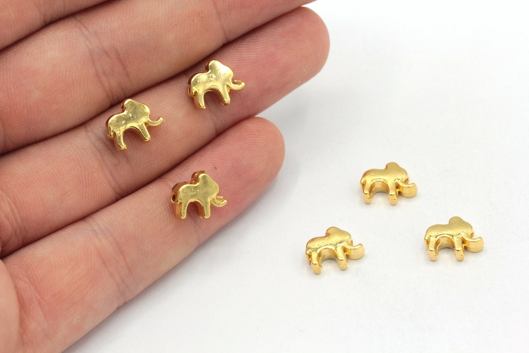 8x10mm 24k Shiny Gold Plated Elephant Beads, Animal Beads, Elephant ...
