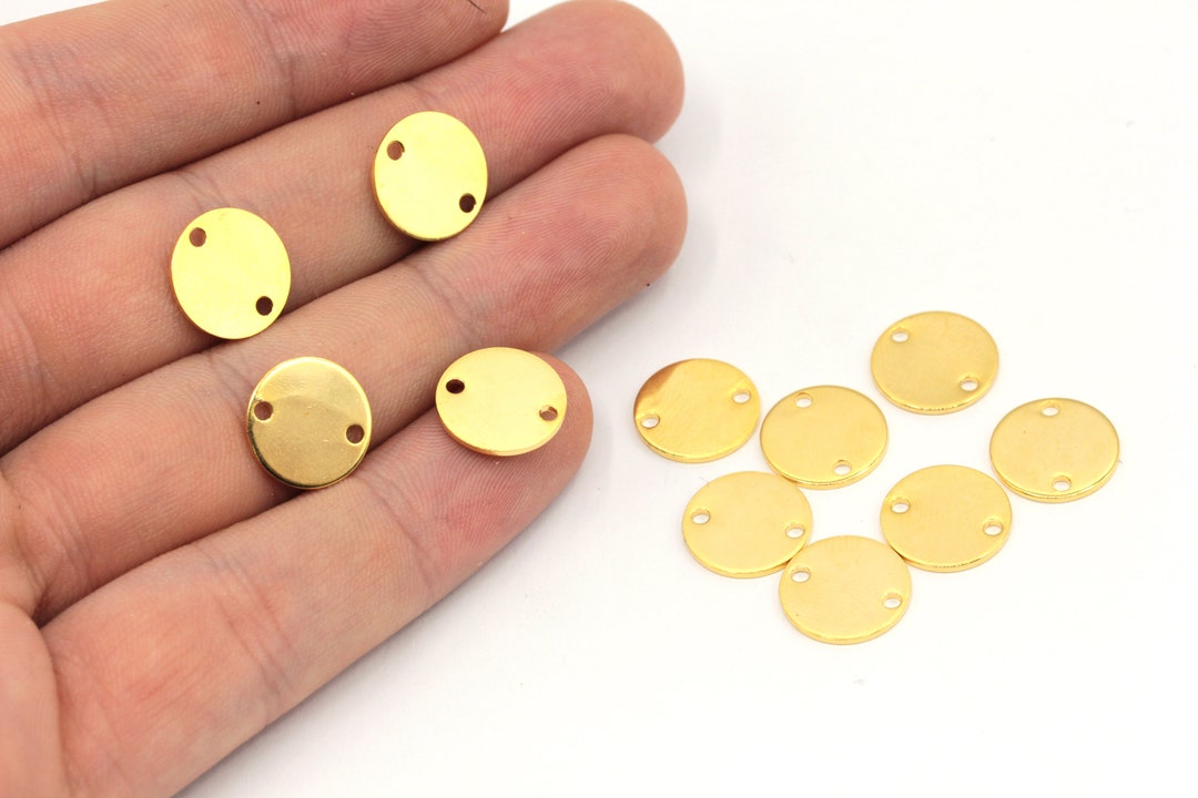 12mm 24k Shiny Gold Plated Tiny Round Charm, 2 Holes Round Disc ...