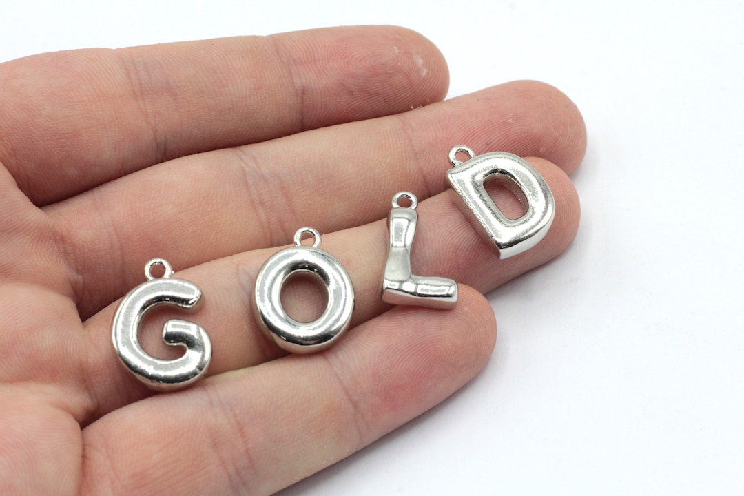 Rhodium Plated Balloon Letter Charm, Letter Charm, Rhodium Letter ...