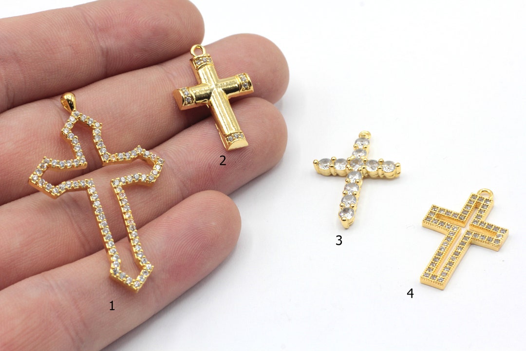 24k Shiny Gold Plated CZ Micro Pave Cross Pendant, Dainty Cross ...